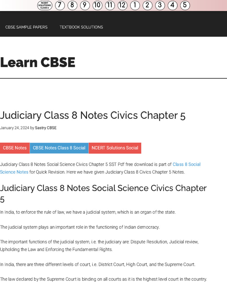 Judiciary Notes for Class 8 Civics | PDF | Judiciaries | Supreme Court ...
