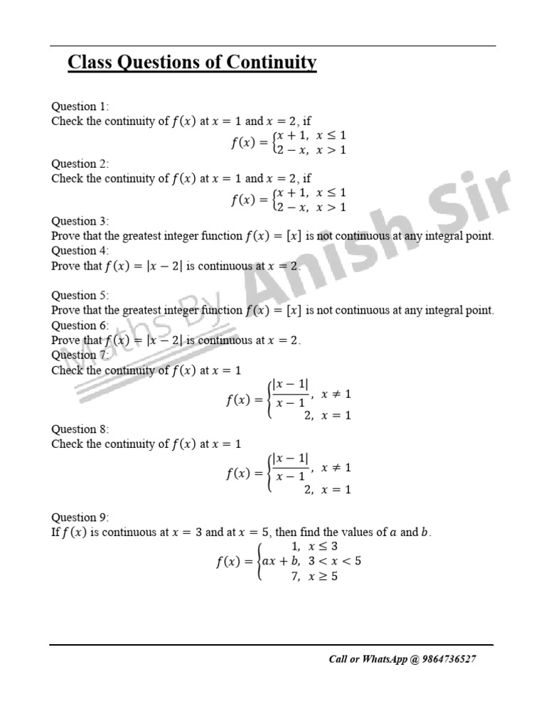 Continuity Maths Question | PDF | Mathematics | Elementary Mathematics