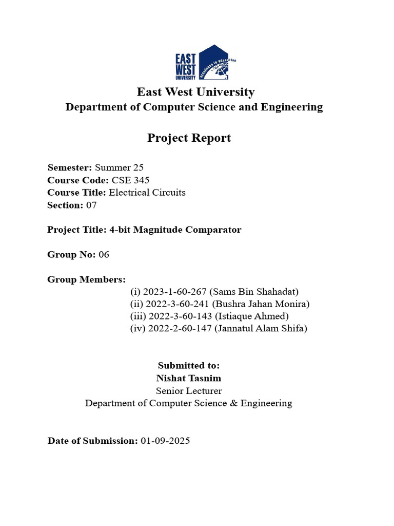 4-Bit Magnitude Comparator Project Report | PDF | Bit | Digital Electronics