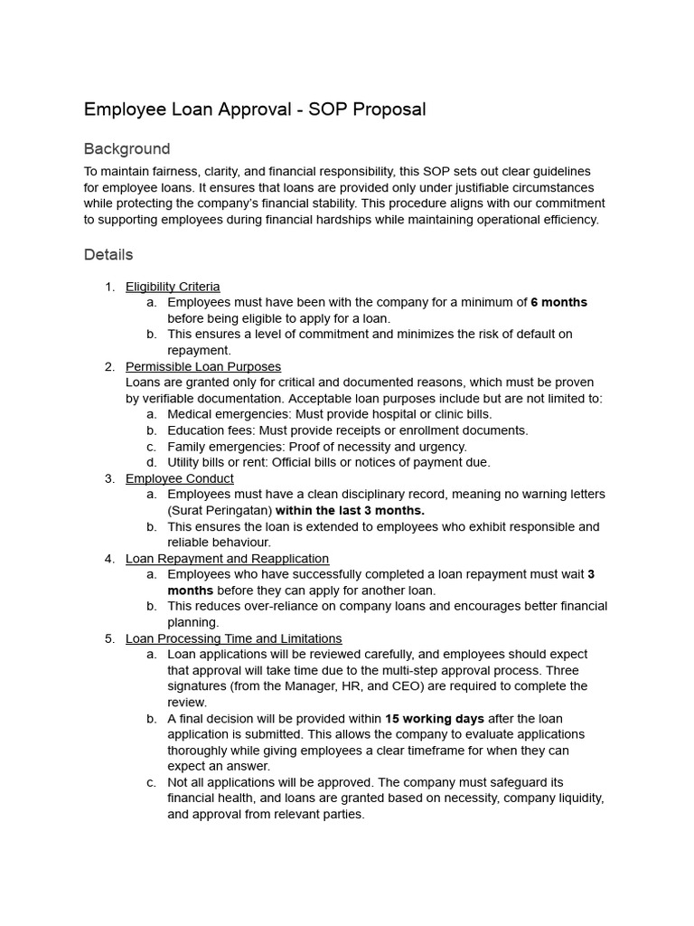 Employee Loan - SOP Proposal | PDF