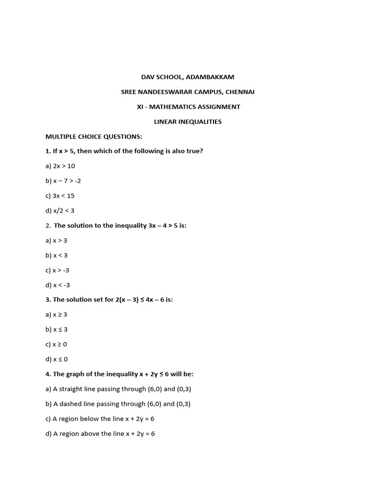 Class XI Linear Inequalities 1756202065 | PDF | Inequality (Mathematics ...