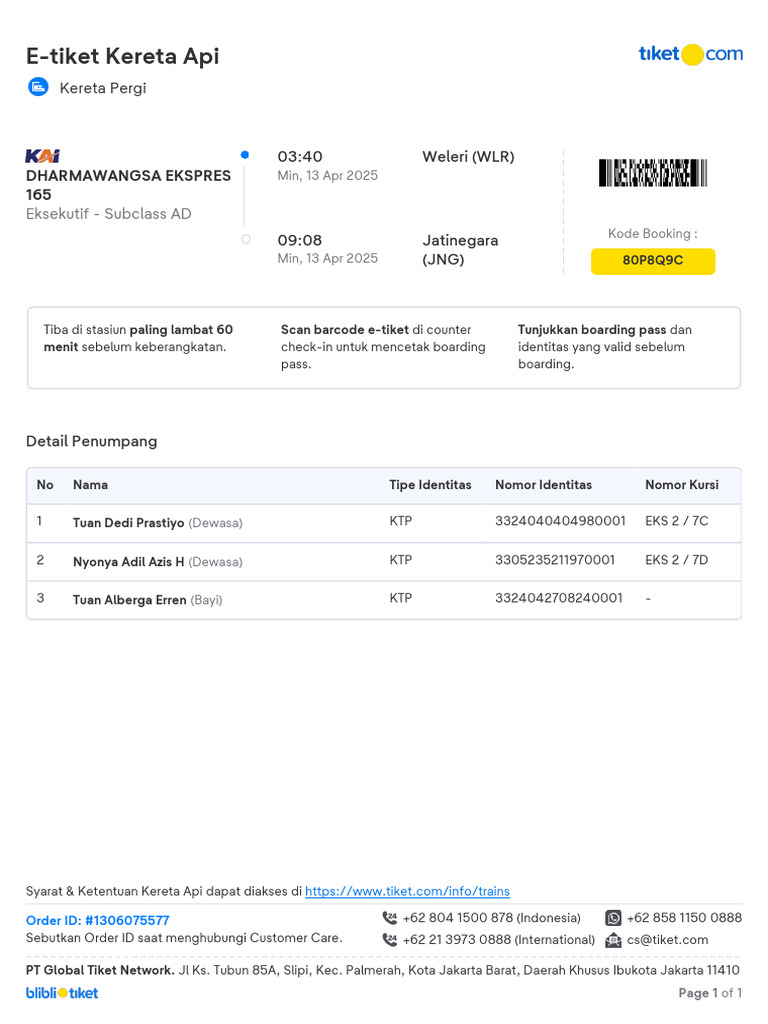 Train E-ticket - Order ID 1306075577 - 1340731431 | PDF