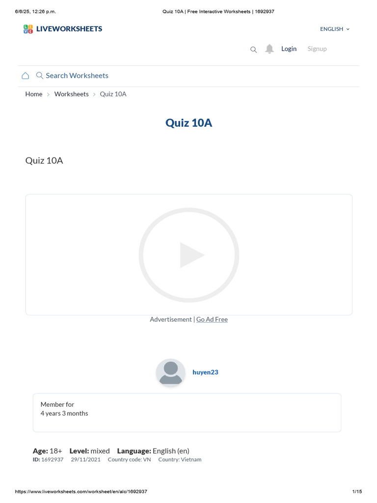 Quiz 10A - Free Interactive Worksheets - 1692937 | PDF