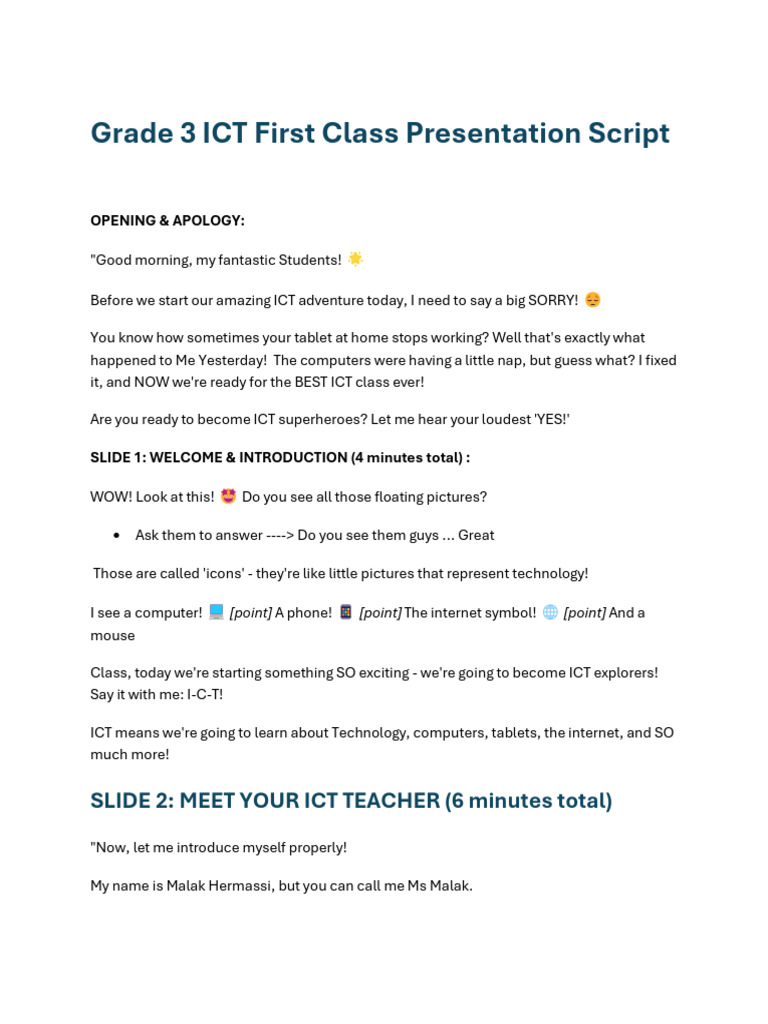 Grade 3 ICT Class Presentation Guide | PDF