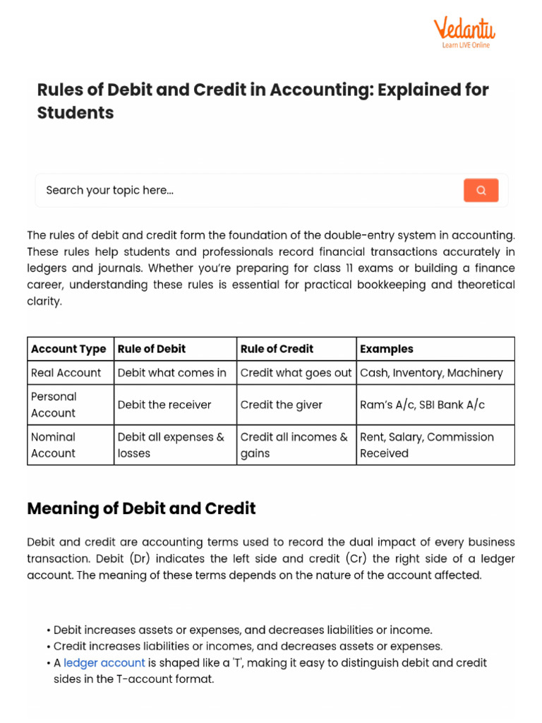 Rules of Debit and Credit in Accounting - Explained For Students | PDF