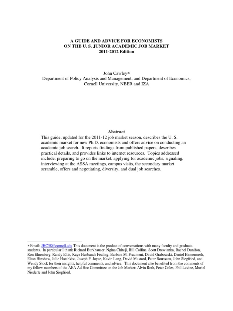 A Guide and Advice For Economists On The U. S. Junior Academic Job ...