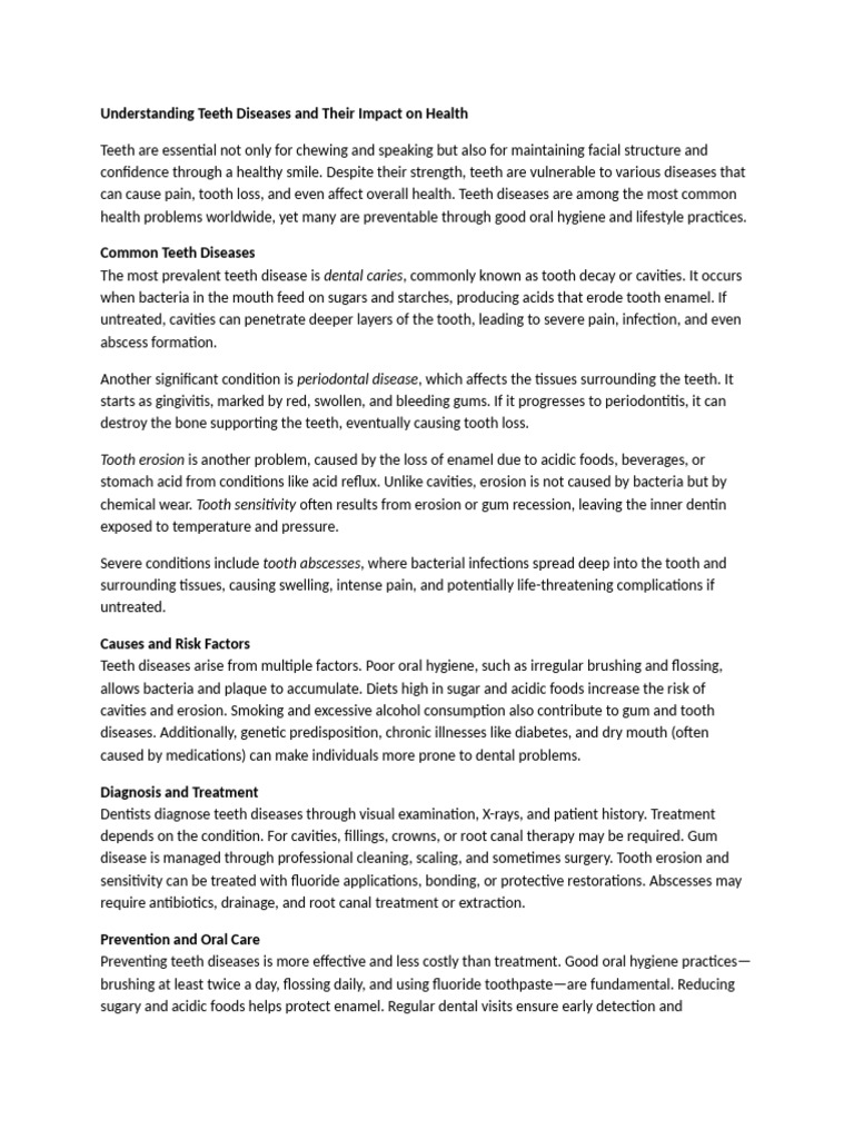Understanding Teeth Diseases and Their Impact On Health | PDF | Human ...
