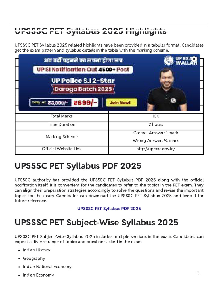 UPSSSC PET Syllabus 2025, Check PET Exam Pattern & Syllabus | PDF ...
