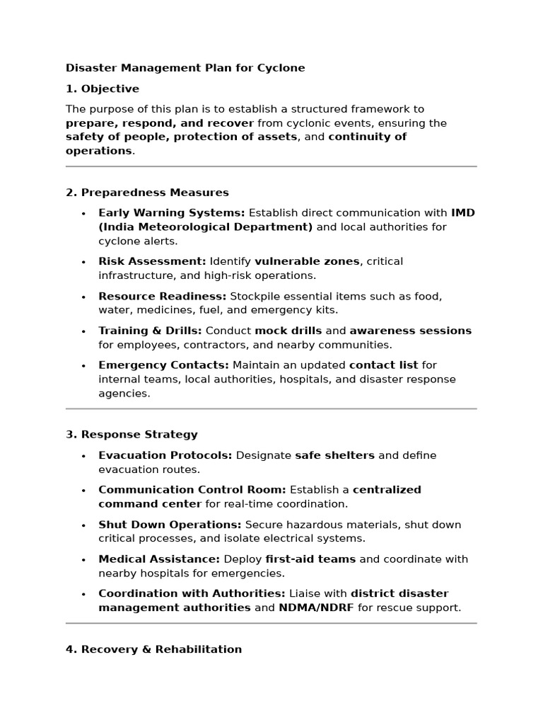 Cyclone Disaster Management Plan | PDF