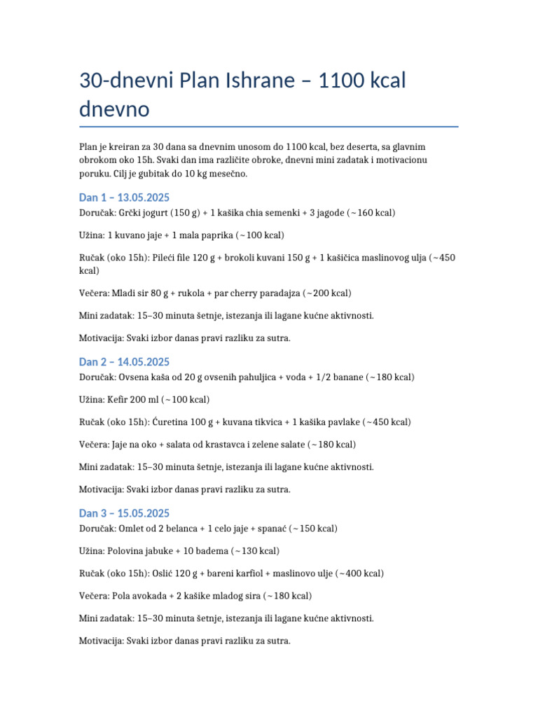 30-Dnevni Plan Ishrane Final | PDF