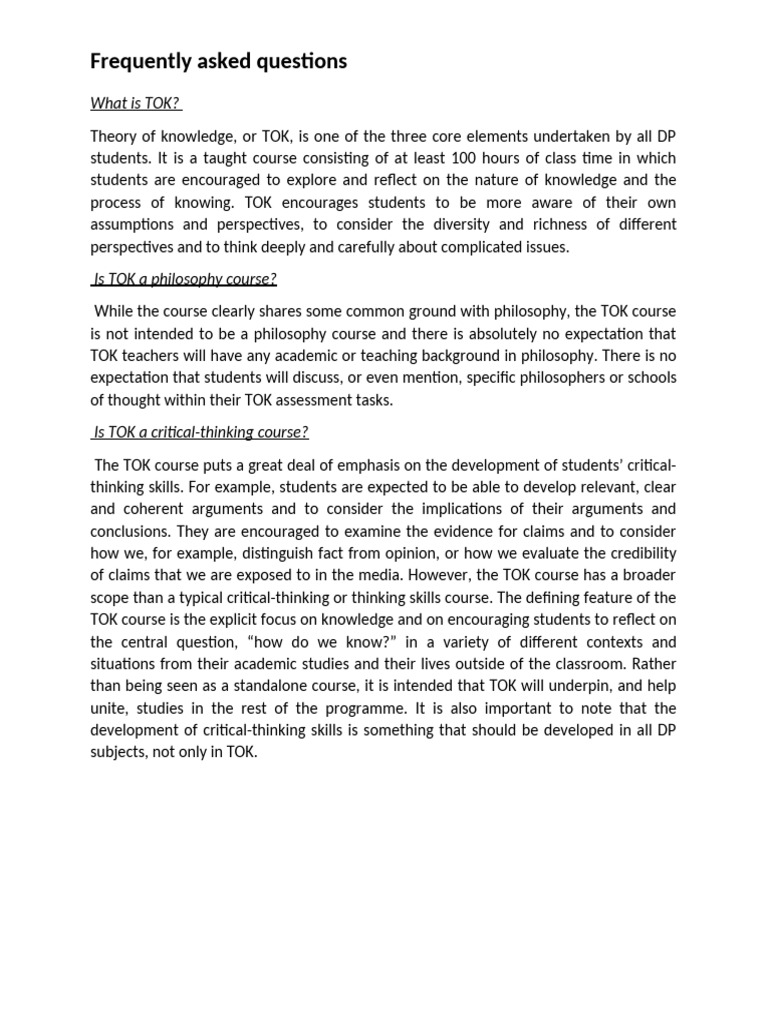 Understanding Theory of Knowledge (TOK) | PDF