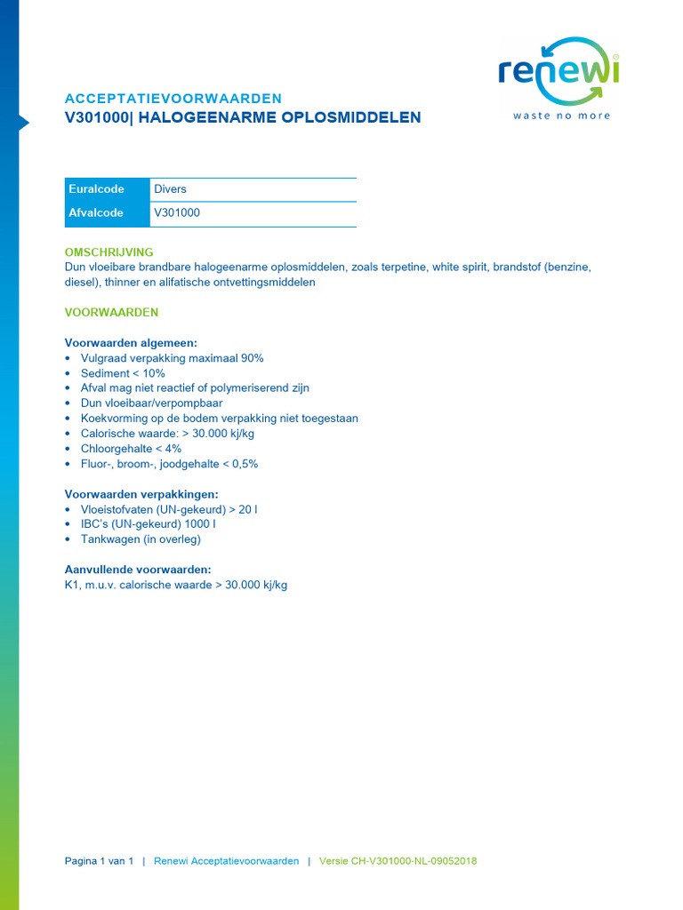 V301000 Halogeenarme Oplosmiddelen Renewi | PDF