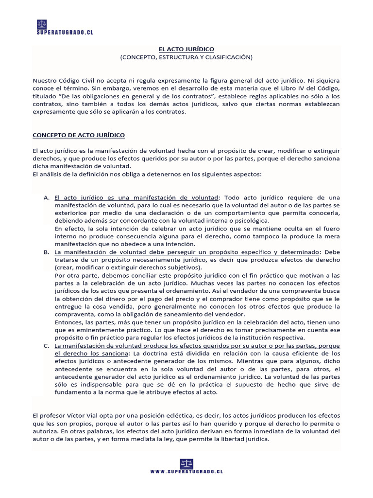 11 - El Acto Jurídico (Concepto, Estructura y Clas - 250318 - 194933 | PDF