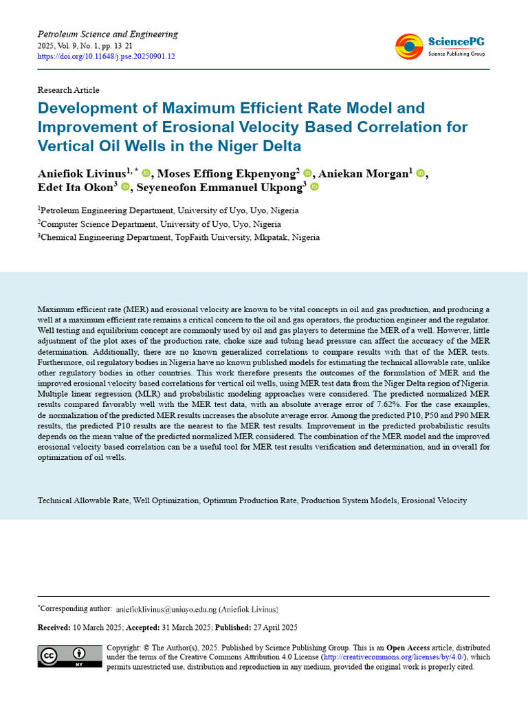 MER Model for Oil Wells in Niger Delta | PDF | Coefficient Of ...