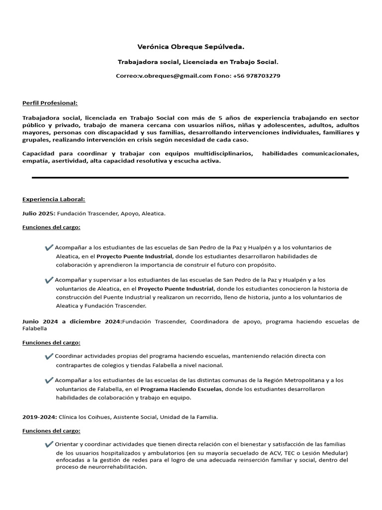 CV Verónica Del Pilar Obreque Sepulveda | PDF