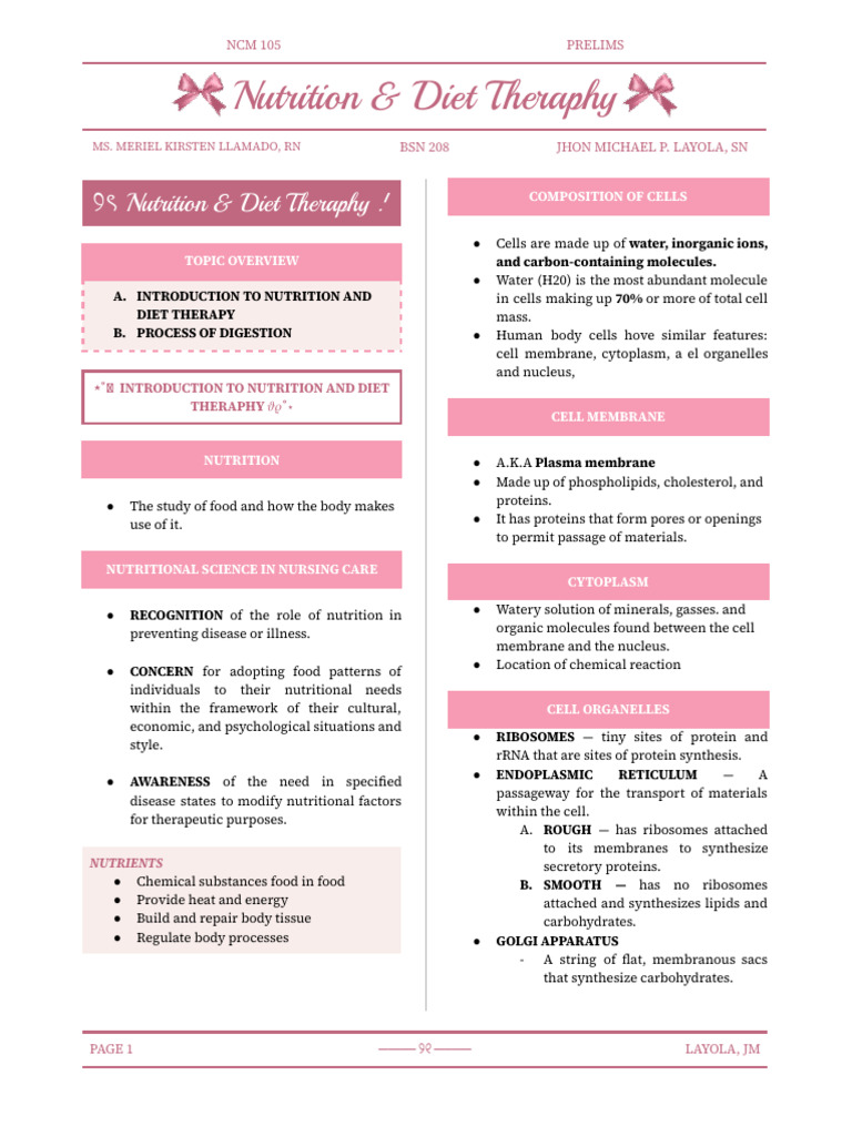 Nutrition and Diet Therapy Transes | PDF | Small Intestine | Large ...