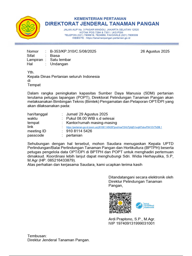 Surat Undangan Bimtek Pengamatan OPT | PDF