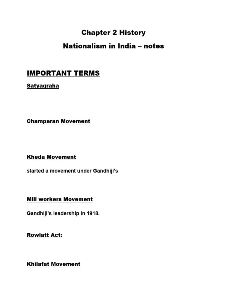 Chapter 2 NATIONALISM IN INDIA NOTES | PDF | Mahatma Gandhi | Indian ...