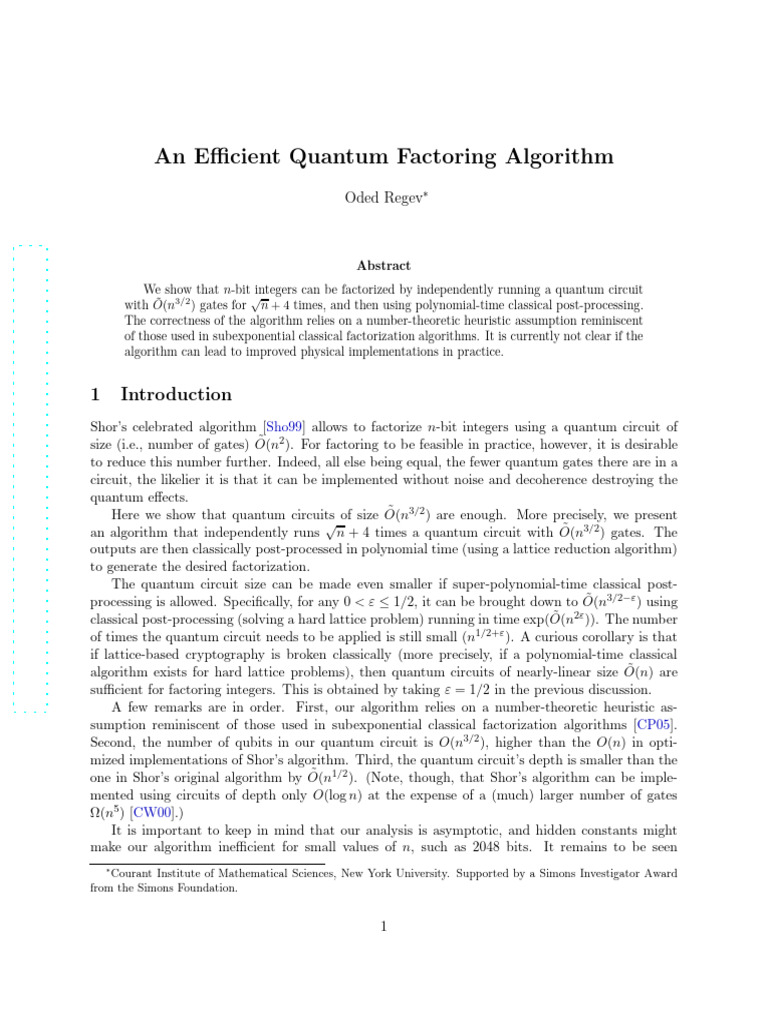 An Efficient Quantum Factoring Algorithm | PDF | Algebra | Mathematical Analysis