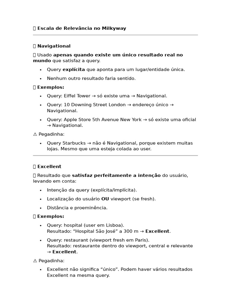 ? Escala de Relevância No Milkyway - Excellent,Good, Bad, Aceptable | PDF