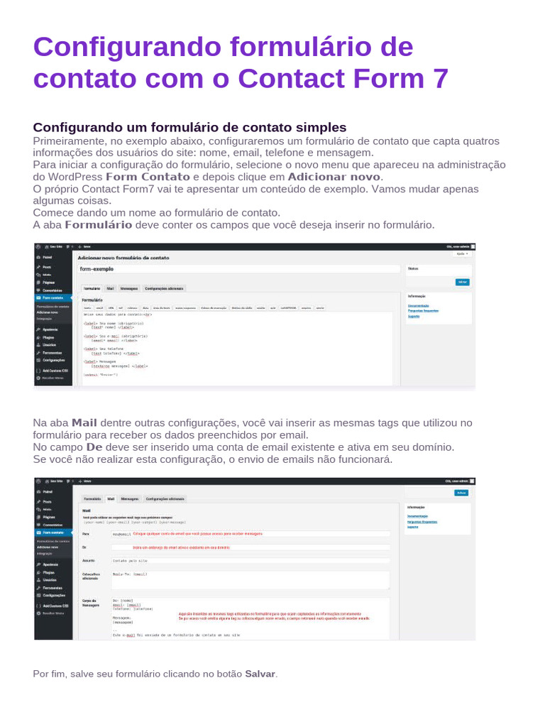 Configurando Formulário de Contato Com o Contact Form 7 | PDF