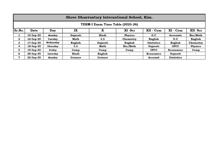 Term - 1 (TimeTable) | PDF