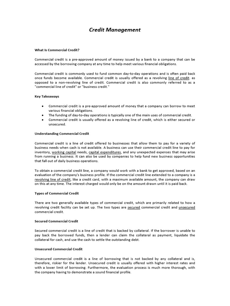 Understanding Commercial Credit Basics | PDF | Finance & Money ...