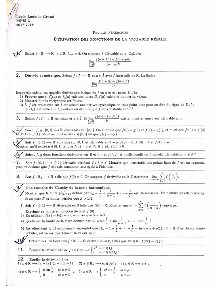 TD-Dérivation Des Fonctions de La Variable Réelle | PDF