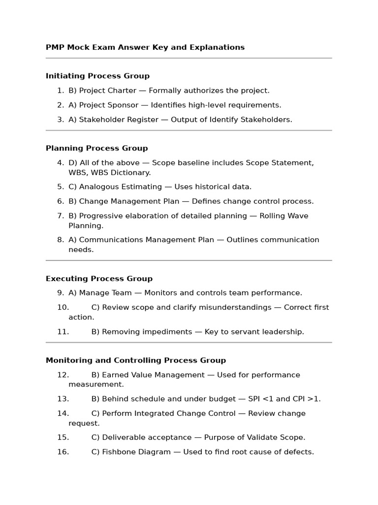 PMP Mock Exam Answer Key 2025 | PDF | Agile Software Development ...