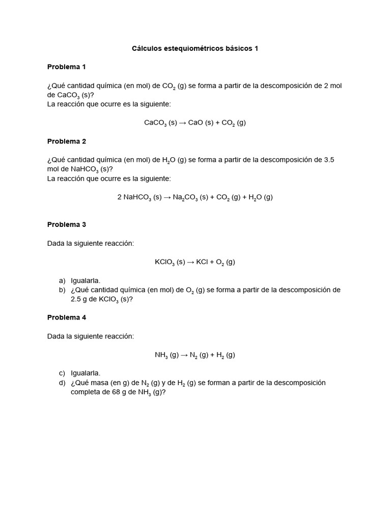 Calculos Estequiometricos Basicos 1 | PDF