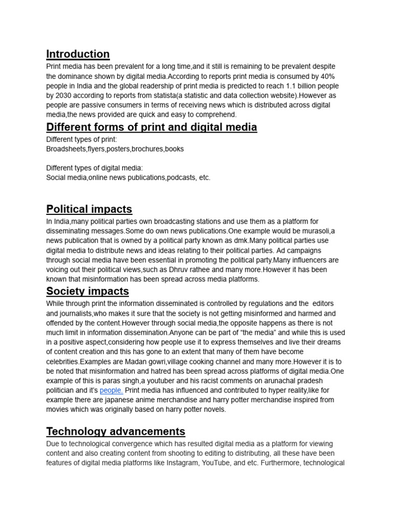 Impact of Print vs. Digital Media | PDF | Mass Media | News