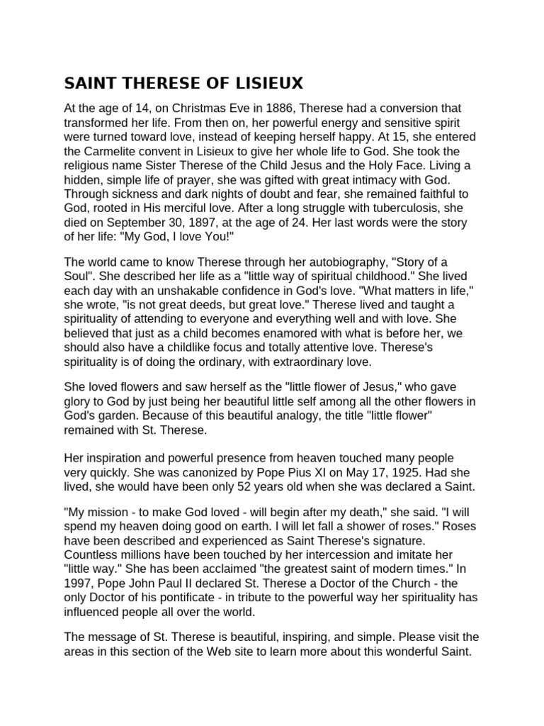 Saint Therese of Lisieux: The Little Flower | PDF | Religious Belief ...