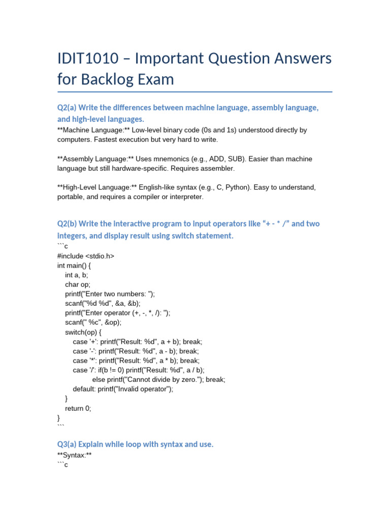 IDIT1010 Full Backlog Answers | PDF | Computer Engineering | Computer ...