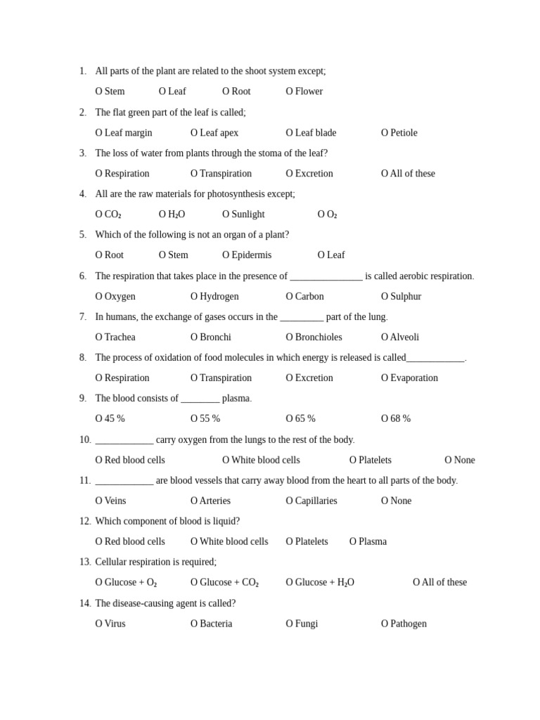 Biology Portion MCQS for Scholarship Test From 7th Class G. Science ...