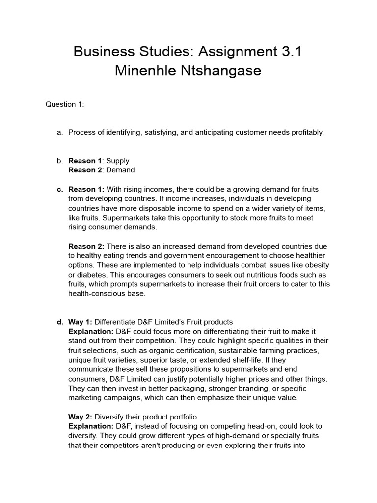 Business Studies_ Assignment 3.1 | PDF | Marketing | Supermarket
