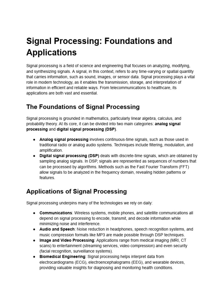Signal Processing - Foundations and Applications | PDF | Digital Signal Processing | Signal ...