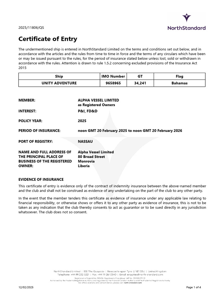 Certificate of Entry for Unity Adventure | PDF | Deductible | Private Law