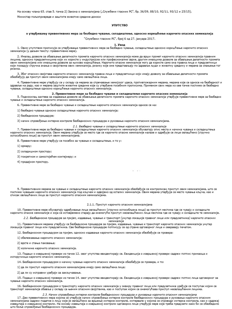 Uputstvo o Utvrdjivanju Prev Mera Za Bezbedno Cuvanje Skladistenje ...