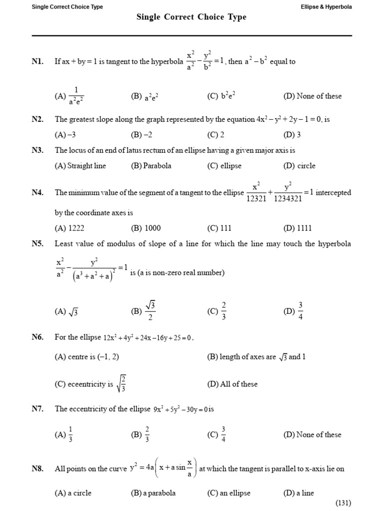 Ellipse and Hyperbola Quiz Questions | PDF | Ellipse | Perpendicular