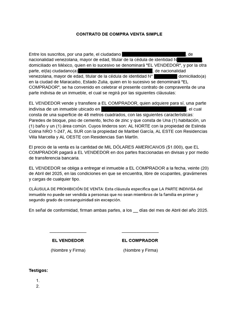 Documento Compra Venta Simple de Una Parte Indisiva de Un Inmueble | PDF