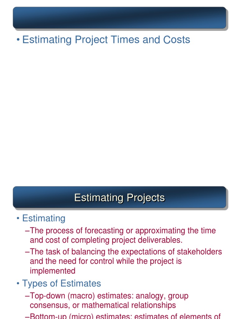 Estimating Project Times and Costs | PDF | Top Down And Bottom Up ...