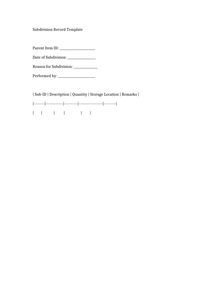 Subdivision Record Template Guide | PDF