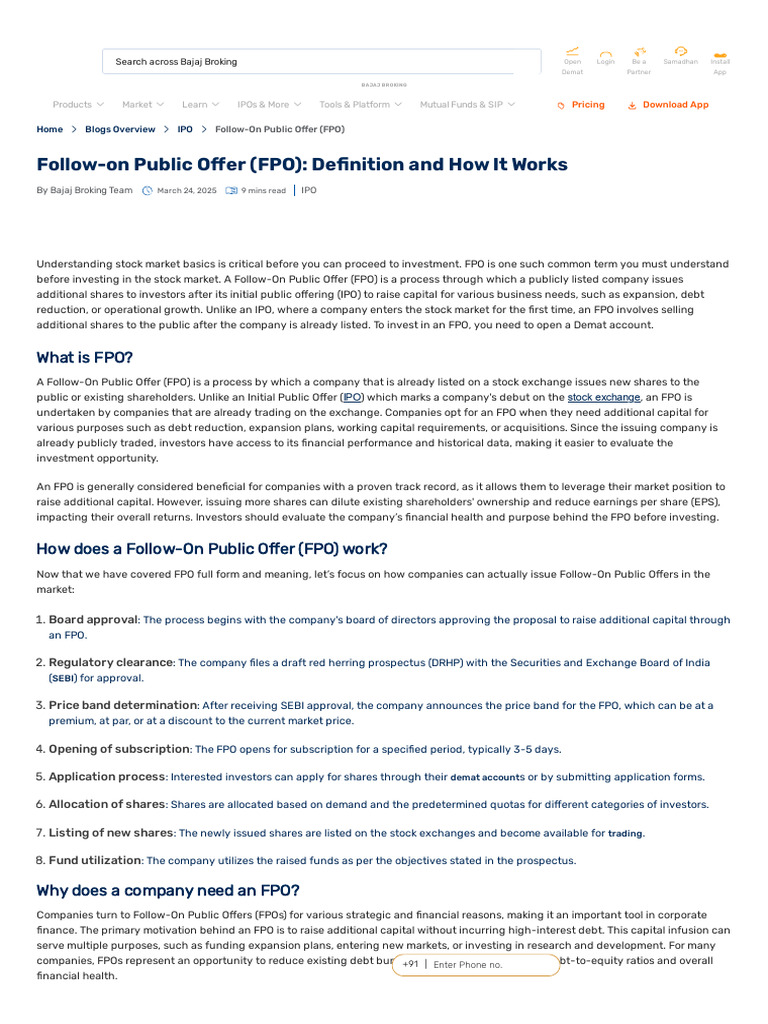 Follow-On Public Offer (FPO) - Definition and How It Works | PDF ...