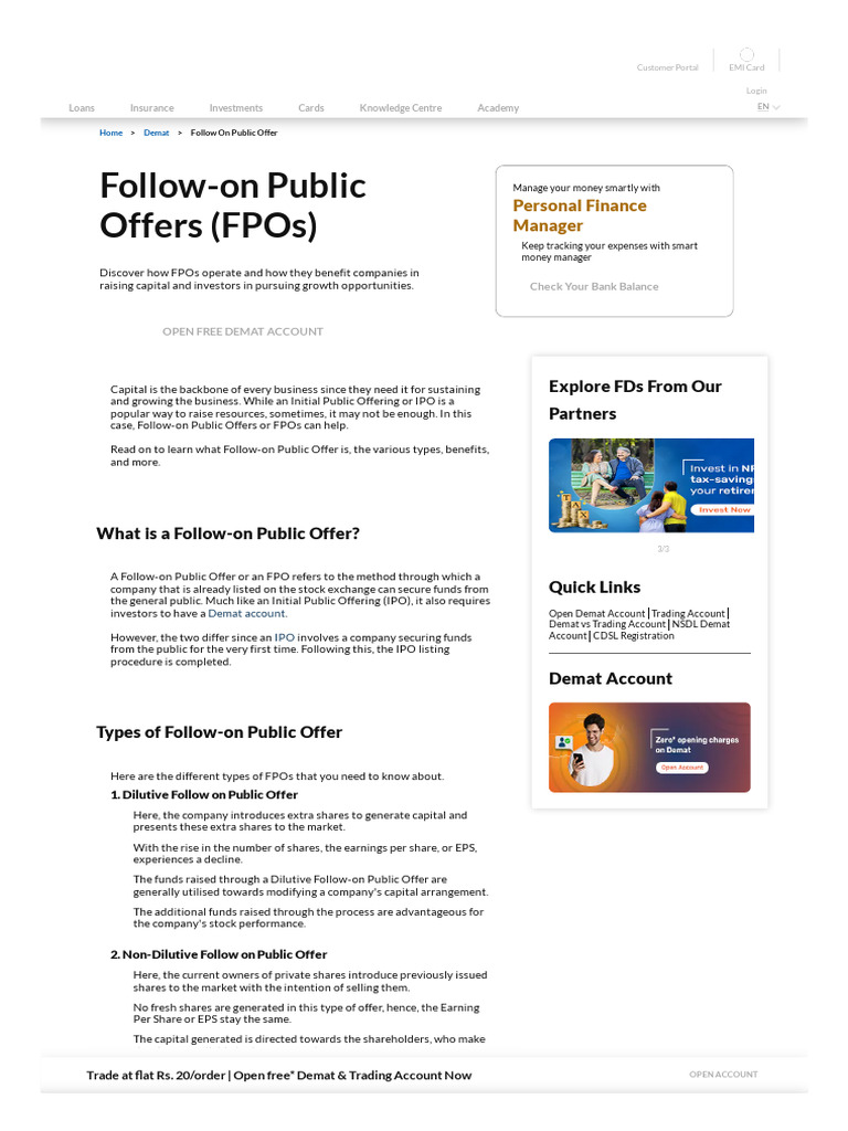 Understanding Follow-on Public Offers (FPOs) | PDF | Investing ...