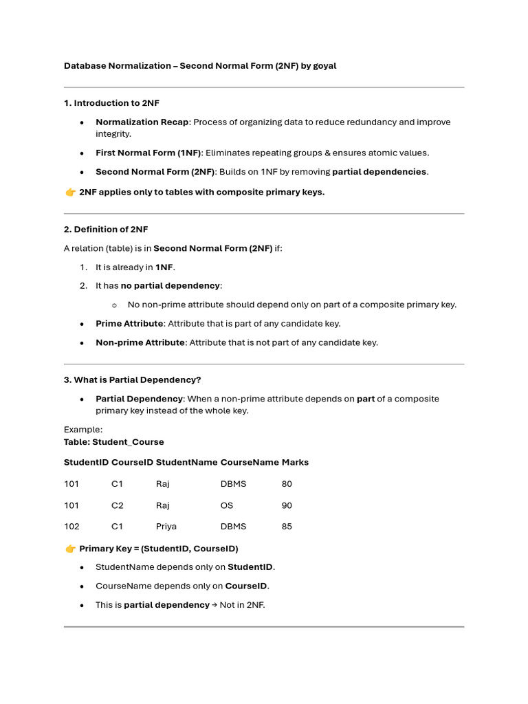 Database Normalization - Second Normal Form (2NF) by Goyal | PDF | Computing | Information ...