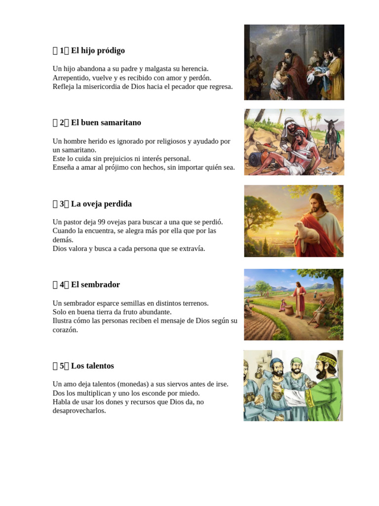 5 Parábolas y sus Moralejas | PDF