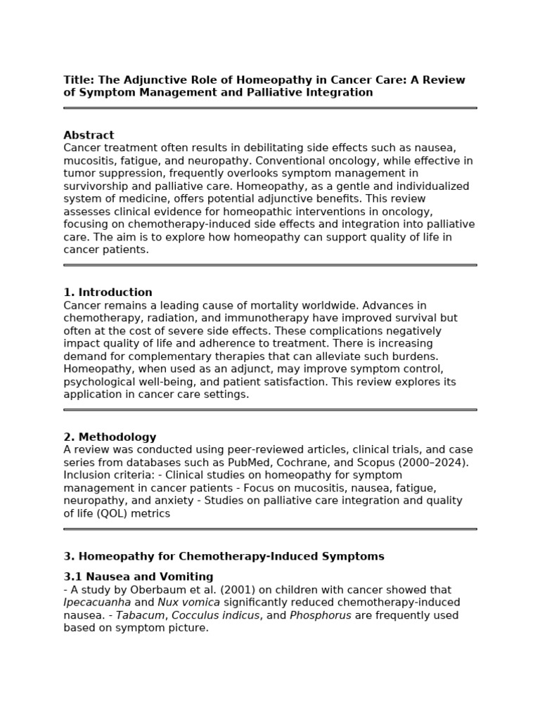 Homeopathy Cancer Care Review | PDF | Oncology | Homeopathy