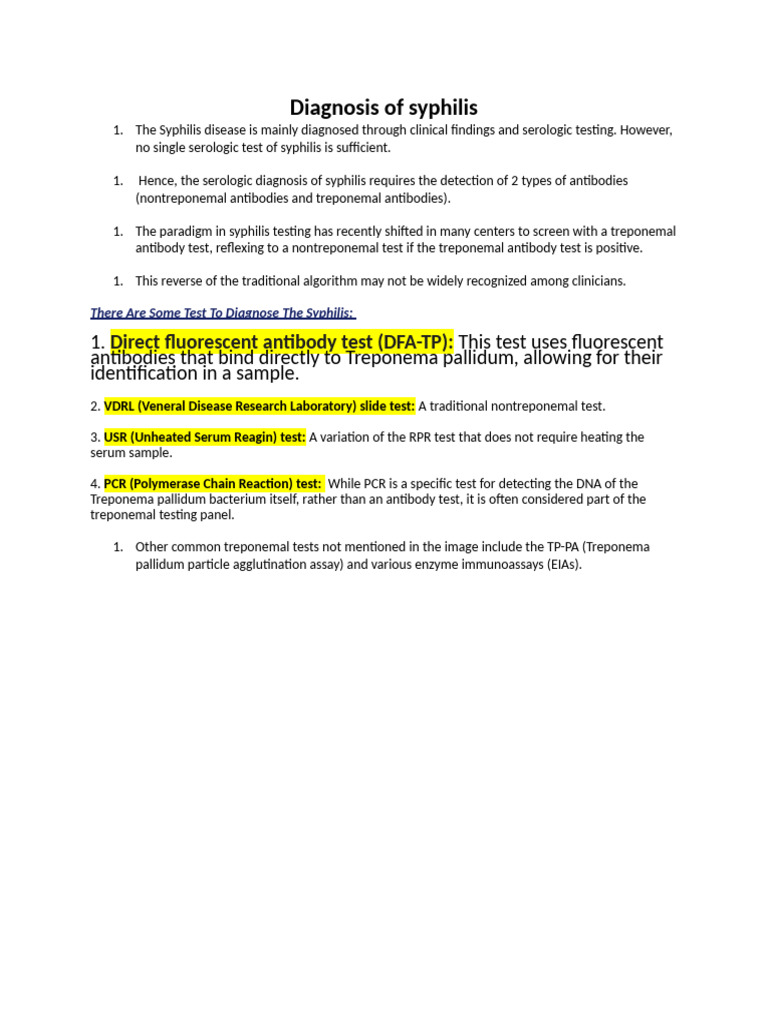 Diagnosis of Syphilis | PDF