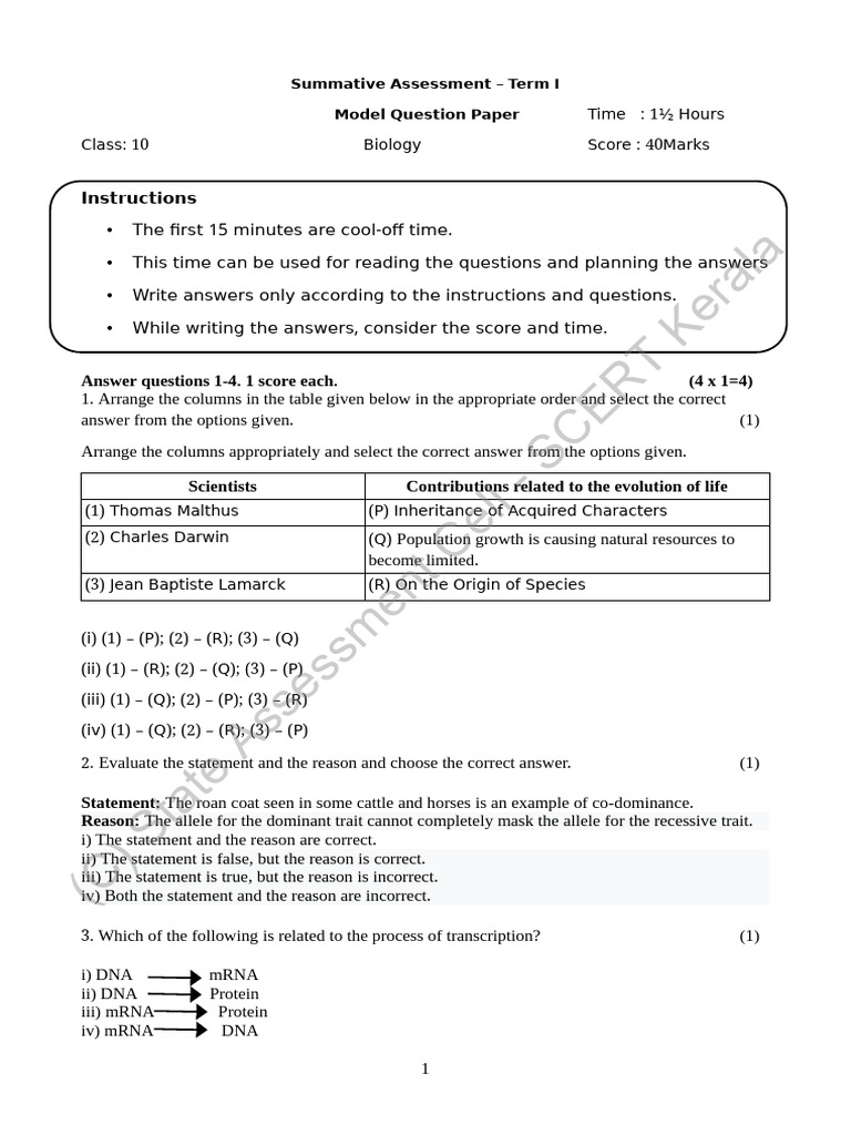 Biology Term I Summative Assessment Paper | PDF | Dominance (Genetics ...