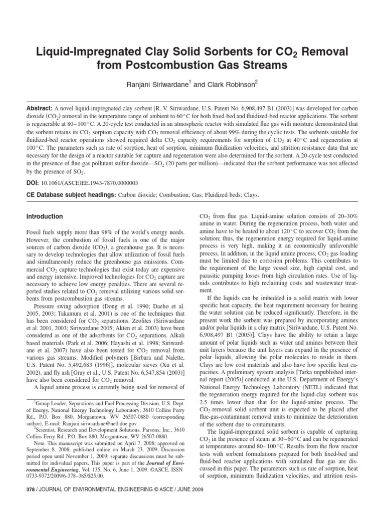 Liquid-Impregnated Clay Solid Sorbents For CO2 Removal | PDF ...